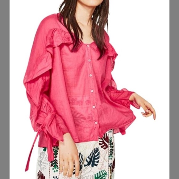 Zara | Tops | Zara Pink Top With Ruffles | Poshmark